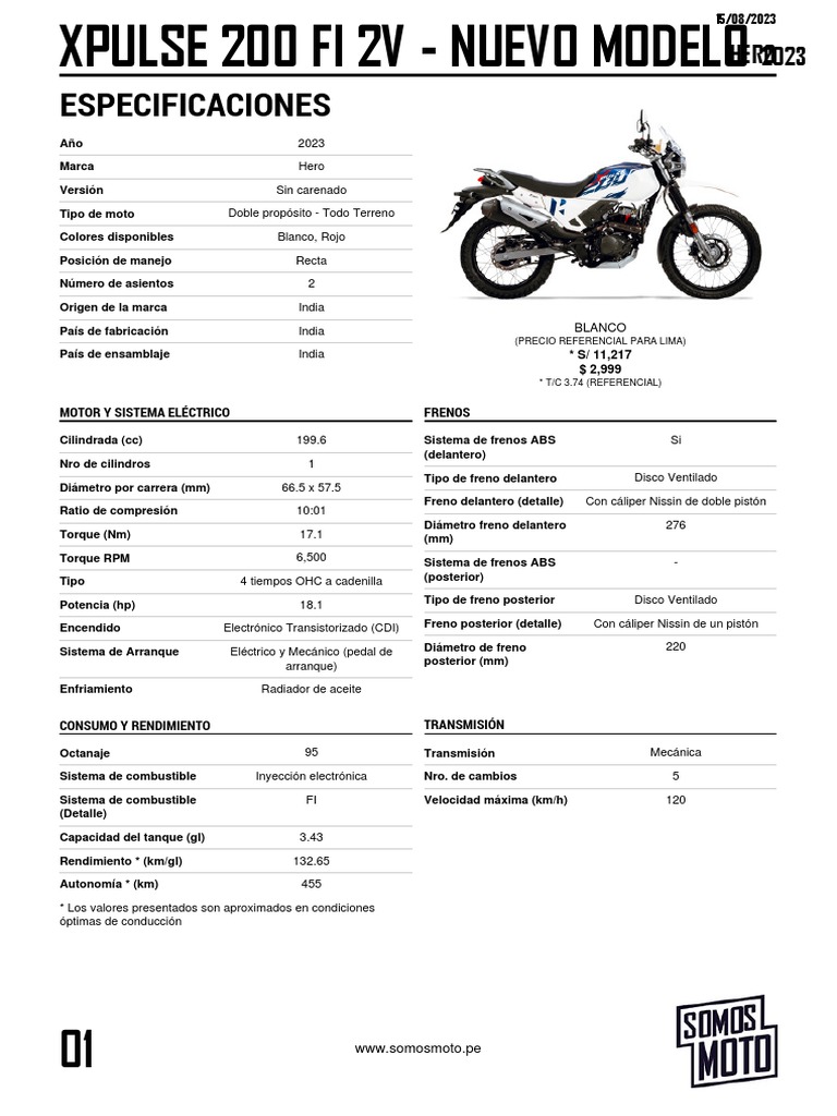 Xpulse 200 Fi 2v Nuevo Modelo 2023 - Hero - Blanco 15 08 2023 | PDF ...