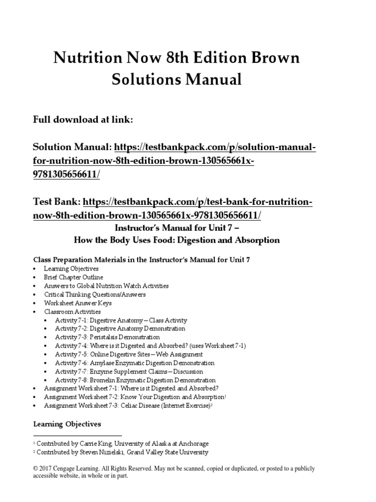 Nutrition Now 8th Edition Brown Solutions Manual Download | PDF