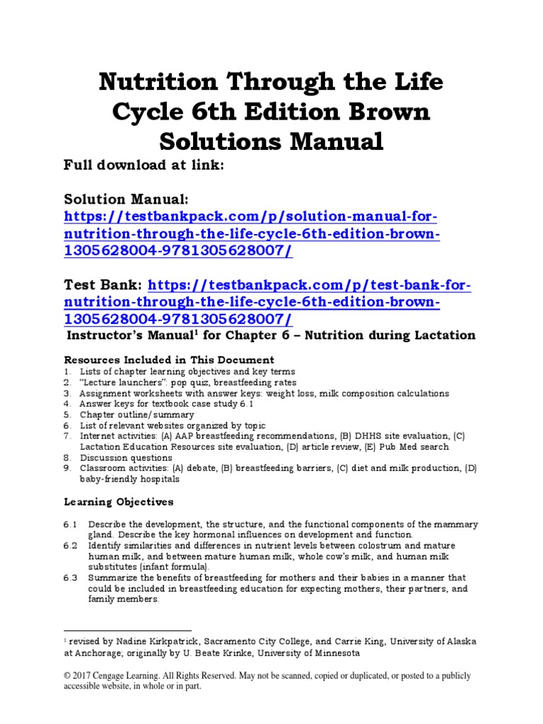 Nutrition Through The Life Cycle 6th Edition Brown Solutions Manual ...