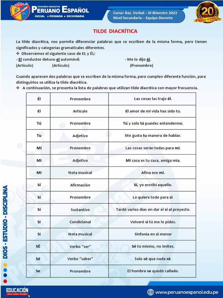 Tilde Diacrítica y Analogías en Español | PDF