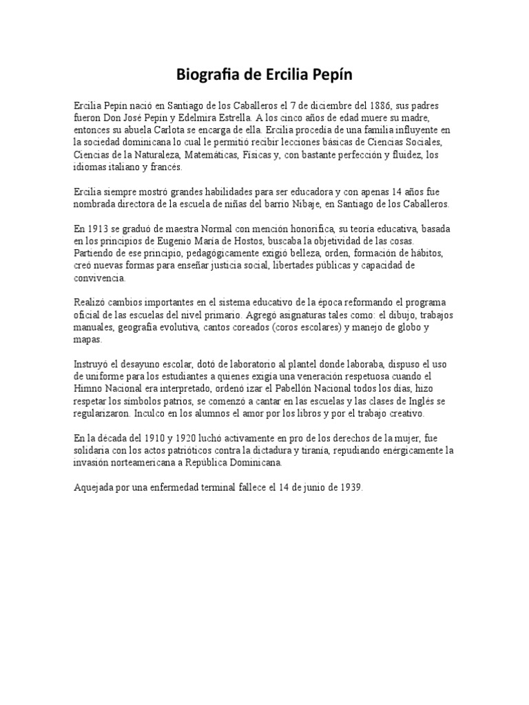 Biografia de Ercilia Pepín | PDF