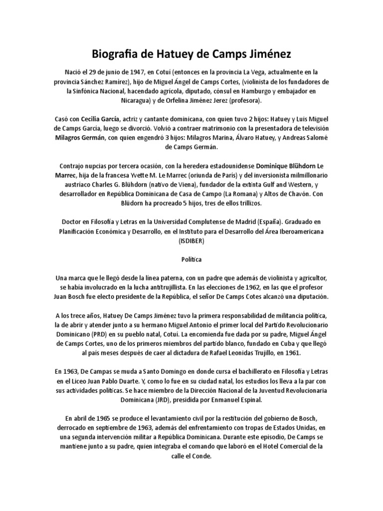 Biografia de Hatuey de Camps Jiménez | PDF | Gobierno | República Dominicana
