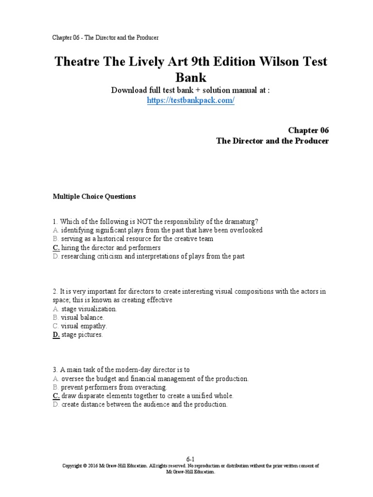 Theatre The Lively Art 9th Edition Wilson Test Bank 1 | Download Free ...
