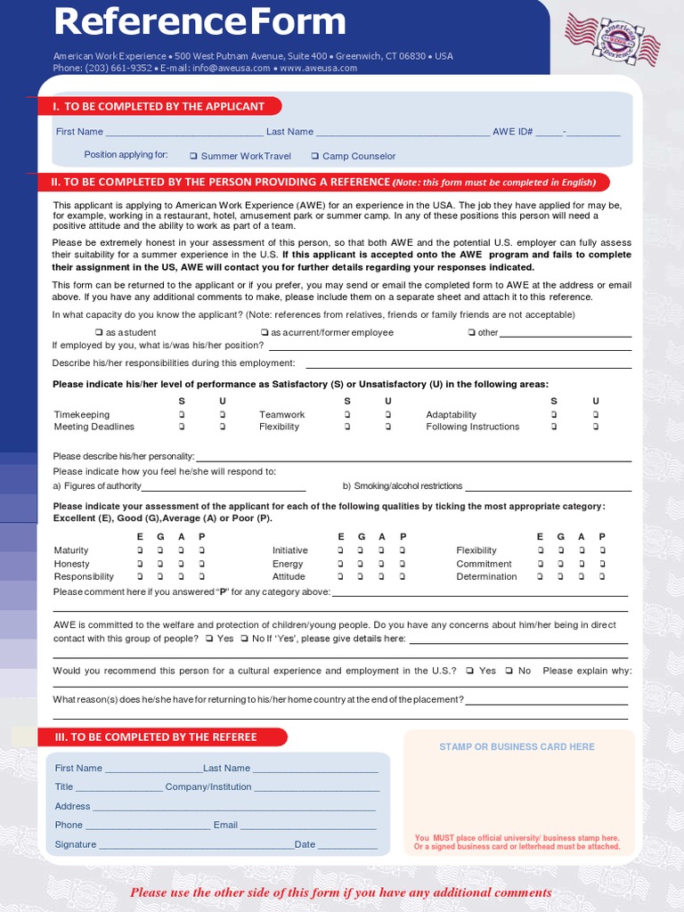 AWE Reference Form for Applicants | PDF