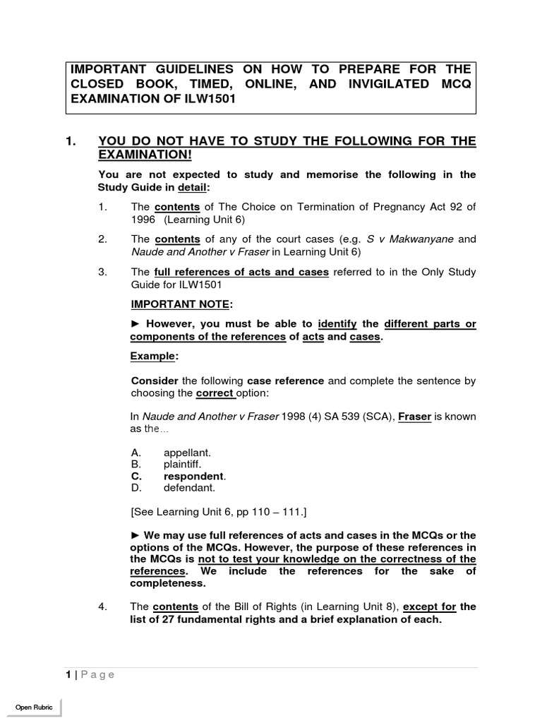 ILW1501 - How To Prepare For The Examination. Tips On Reading ...