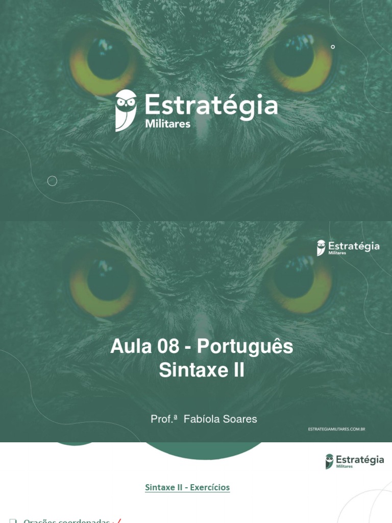 Aula 08 - Sintaxe II - Português EEAR - Prof Fabíola Soares - NOTAS | PDF