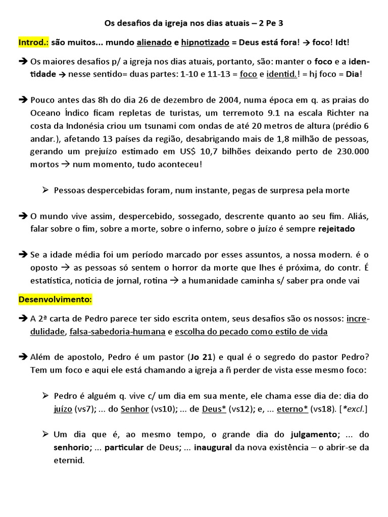 2 Pe 3 - Os Desafios Da Igreja Nos Dias Atuais I - IBR Ebenezer | PDF | São Pedro | Deus