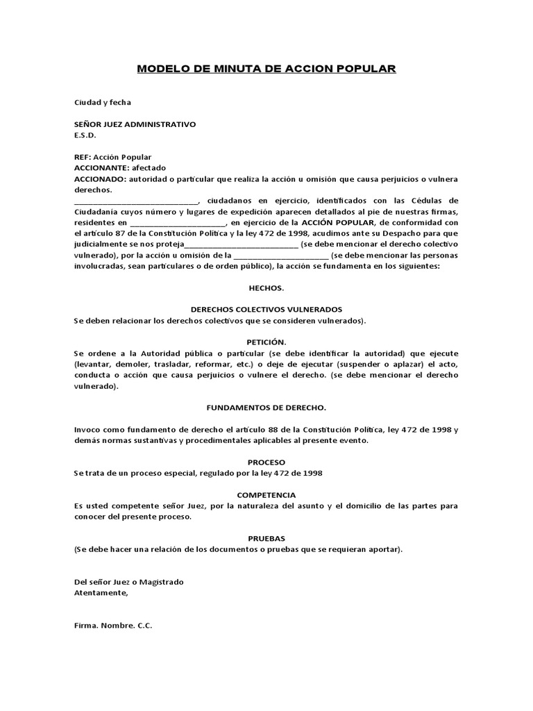 Modelo de Minuta para Acción Popular | PDF