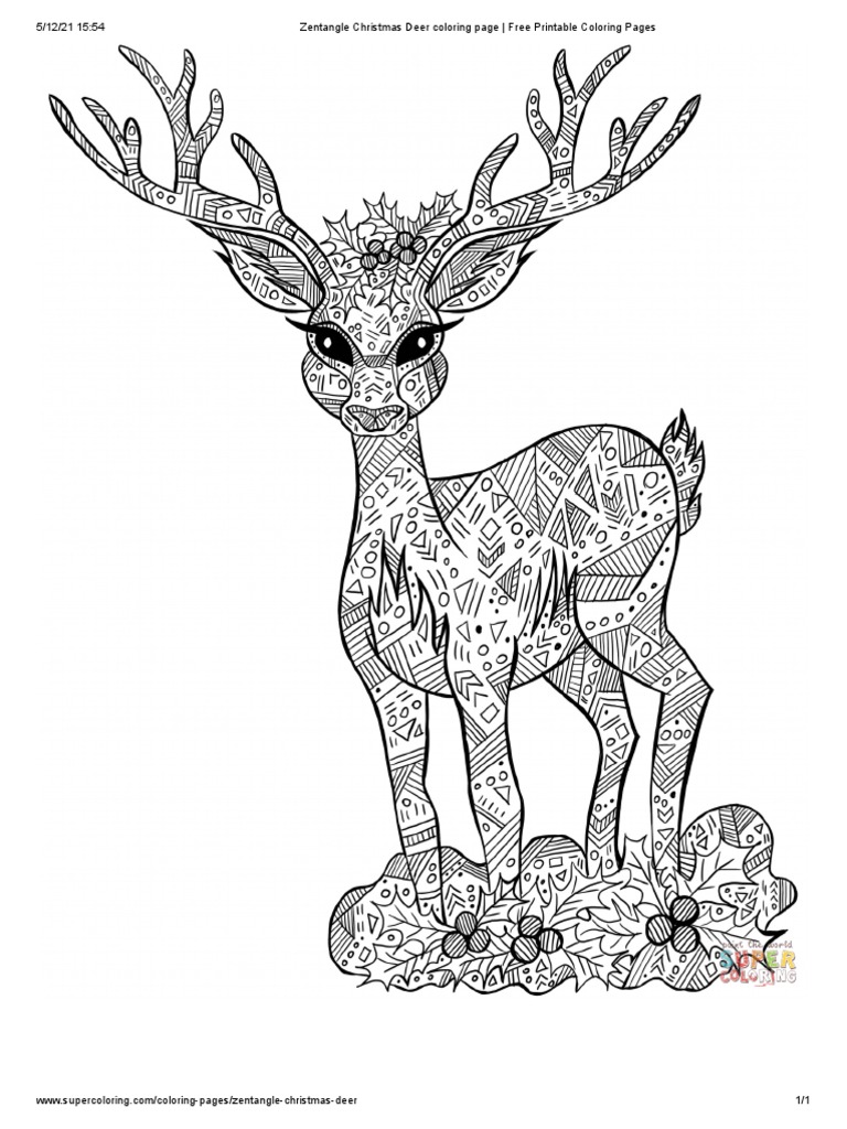 Zentangle Christmas Deer Coloring Page - Free Printable Coloring Pages ...