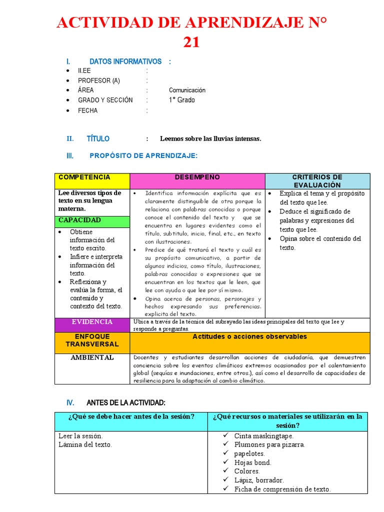 Sesión Leemos Sobre Las Lluvias Intensas | PDF Sesión Leemos Sobre Las Lluvias Intensas | PDF