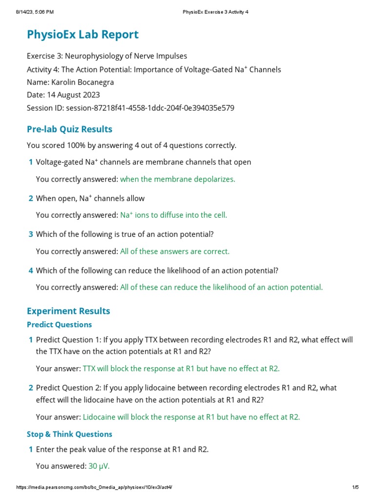 PhysioEx Exercise 3 Activity 4 | PDF