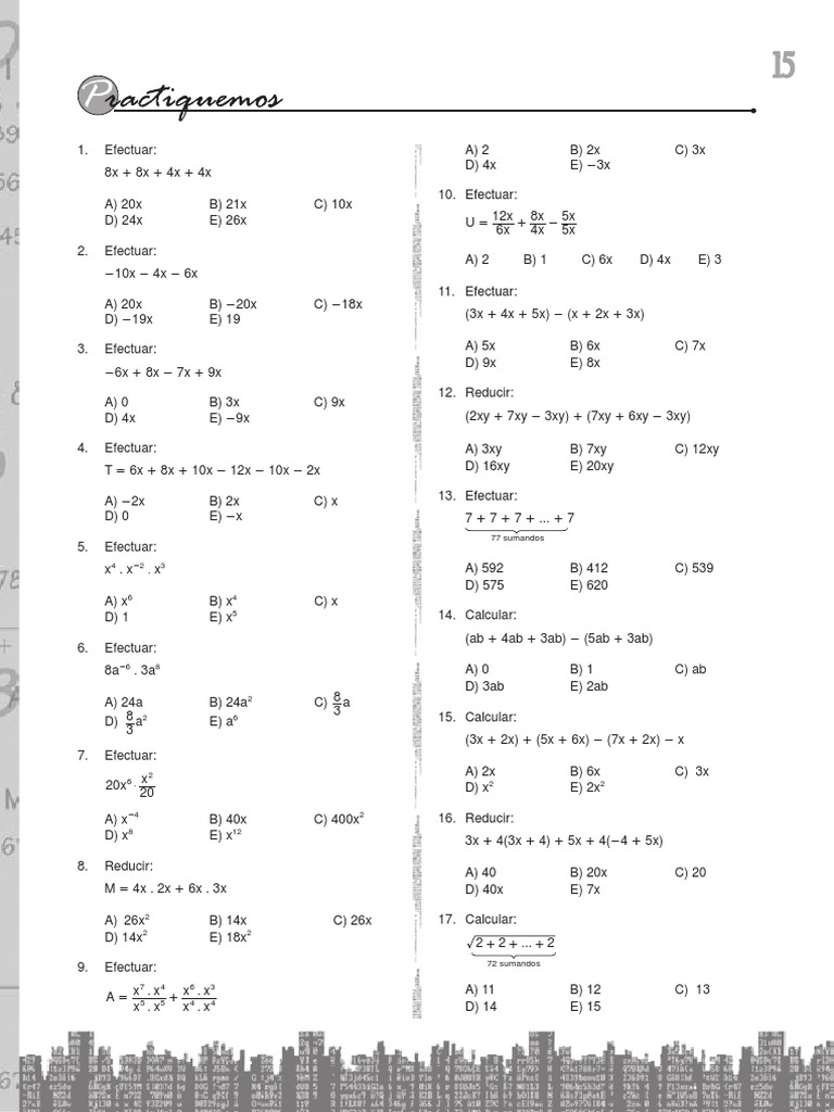Operaciones Alg - 3ero Sec | PDF