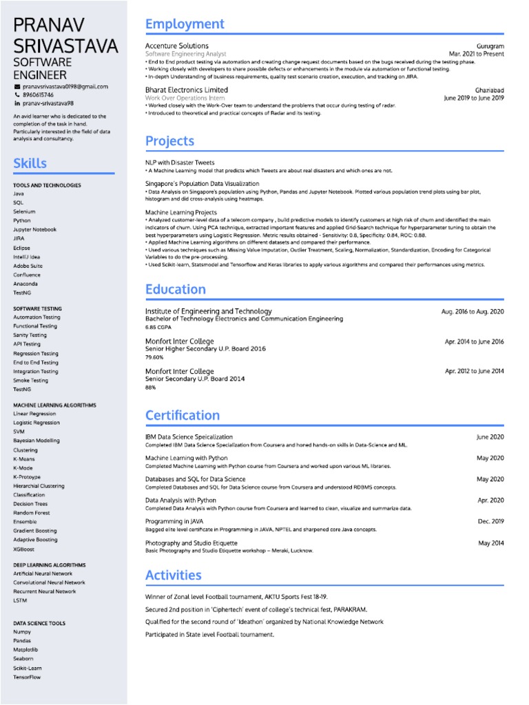 Pranav Srivastava Resume | PDF