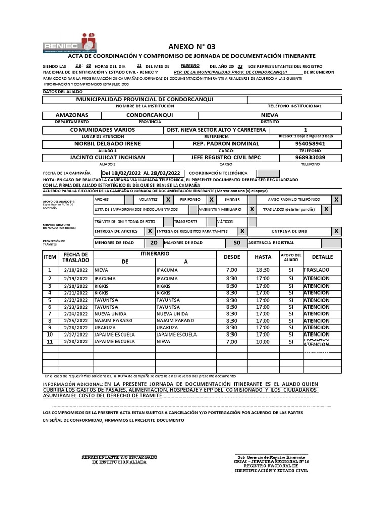 2acta de Coordinación Con Apoyo Nieva | PDF | Santiago | Perú