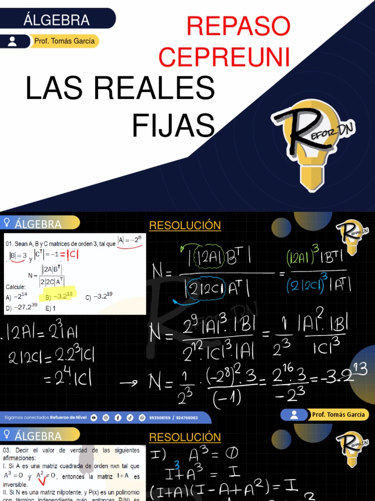 ÁLGEBRA TOMÁS GARCÍA repaso ex final cepre | PDF