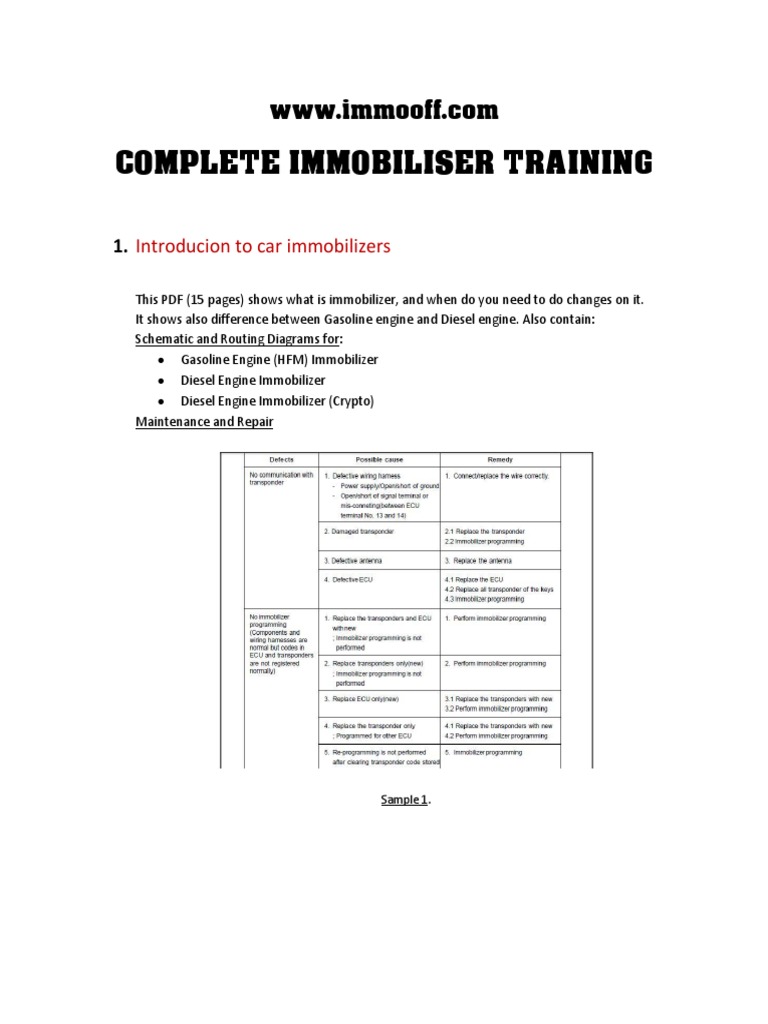 Complete Immobiliser Training: Introducion To Car Immobilizers | PDF