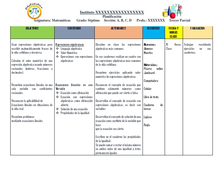 Planes Matematicas Septimo III Parcial | PDF | Ecuaciones | Números