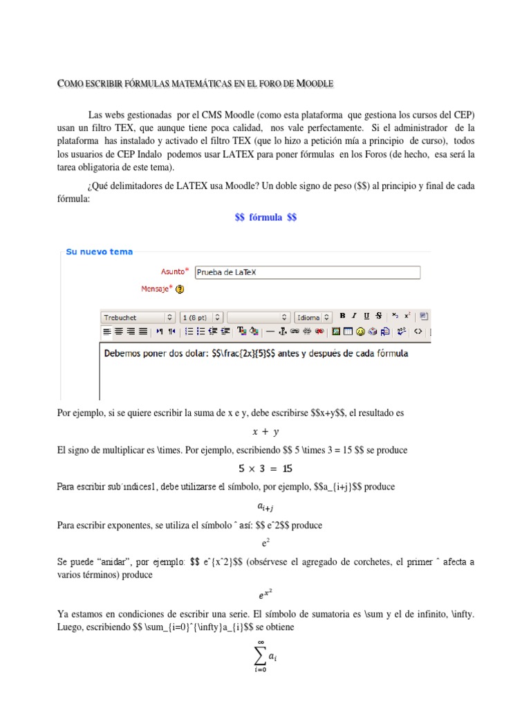 Como Escribir Formulas Matematicas en El Foro de Moodle | PDF