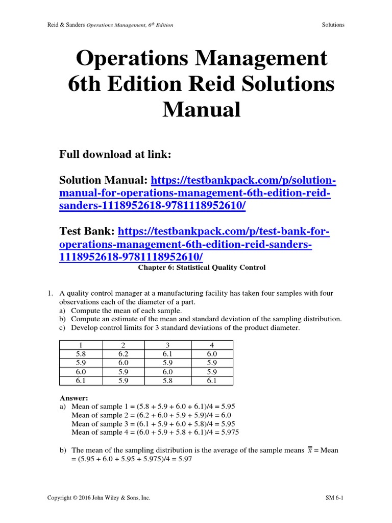 Operations Management 6th Edition Reid Solutions Manual Download | PDF ...