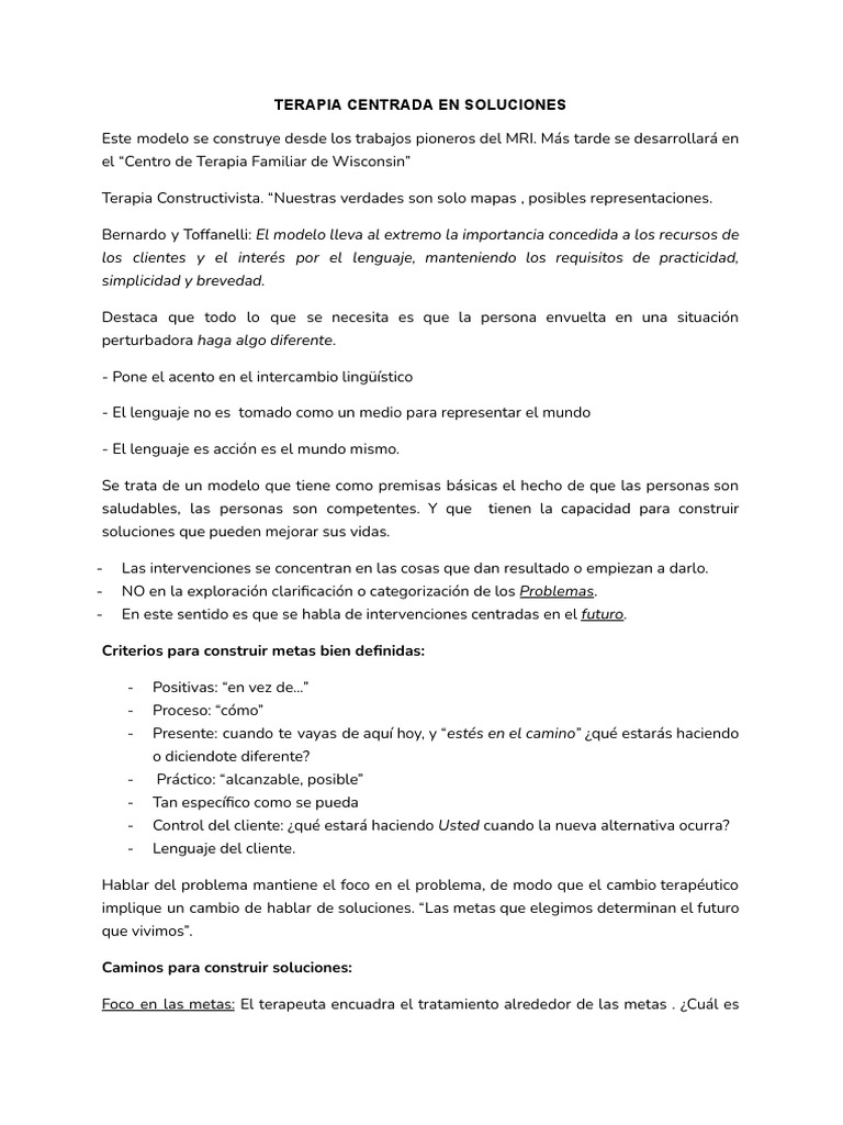 Terapia Centrada en Soluciones | PDF | Psicoterapia