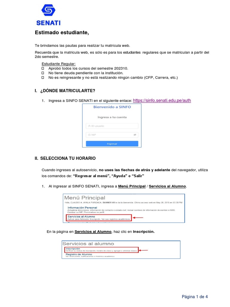 Instructivo Matricula Senati | PDF