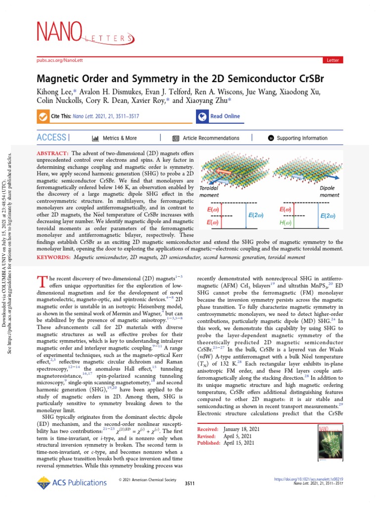 Magnetic Order and Symmetry in The 2D Semiconductor CRSBR | PDF ...