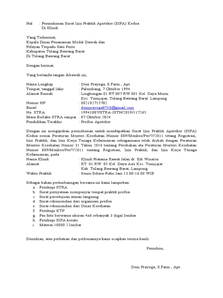 Berkas Permohonan Sipa Deni | PDF