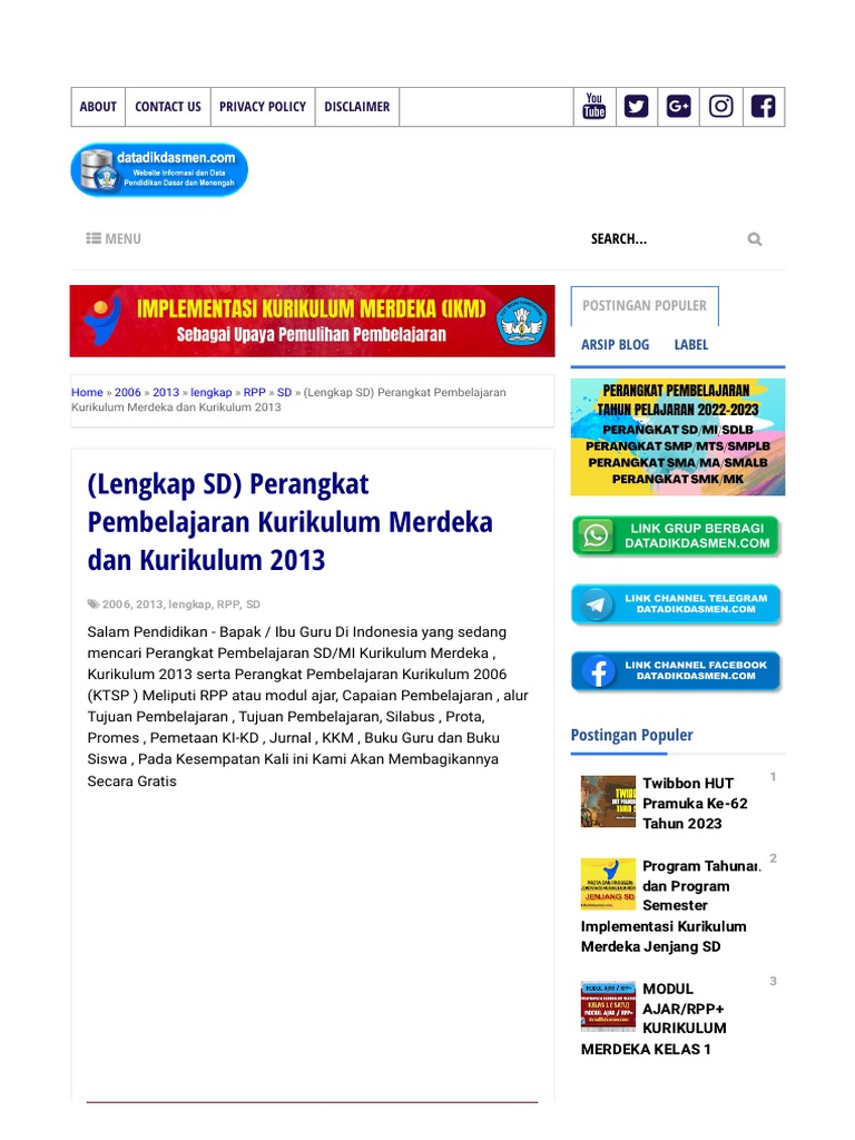 Perangkat Pembelajaran Kurikulum Merdeka Dan K.13 SD - MI (LENGKAP) | PDF