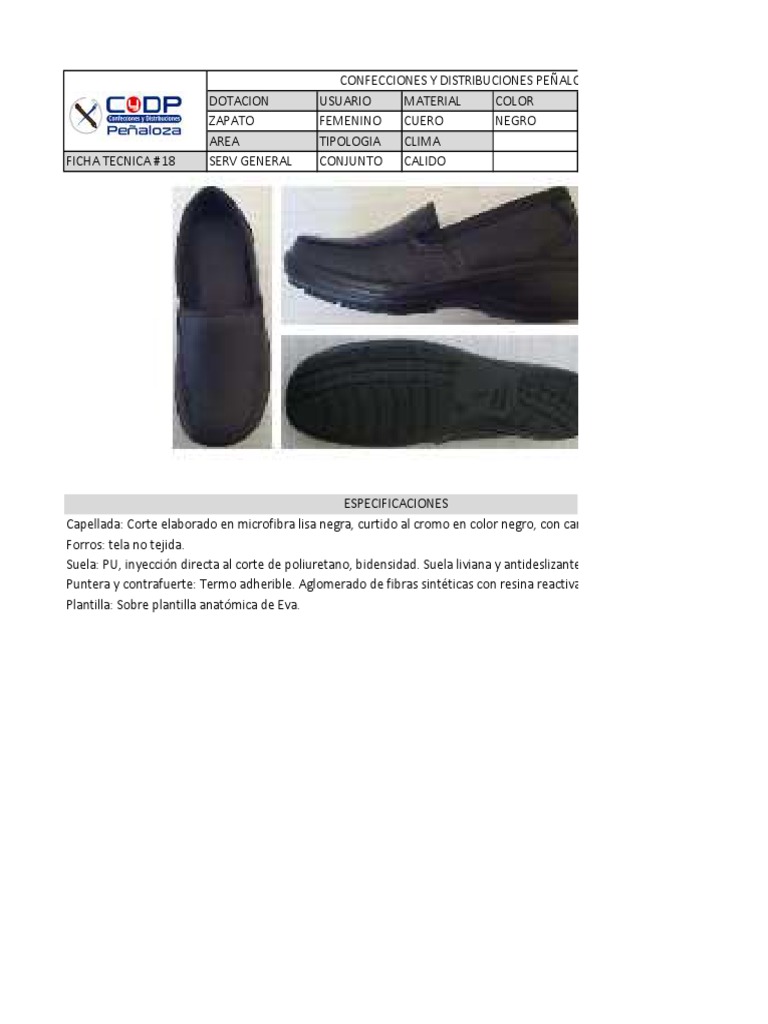 Ficha Tecnica Zapatos Evacol | PDF