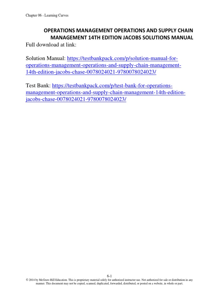 Operations Management Operations and Supply Chain Management 14th Edition Jacobs Solutions ...