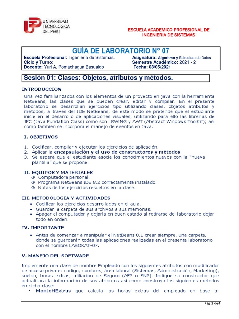 Laboratorio Java: Clases y Métodos | PDF | Informática
