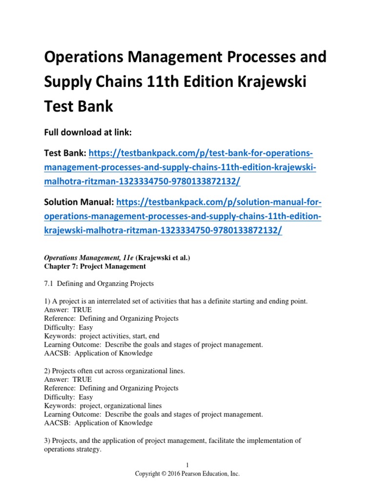 Operations Management Processes and Supply Chains 11th Edition ...