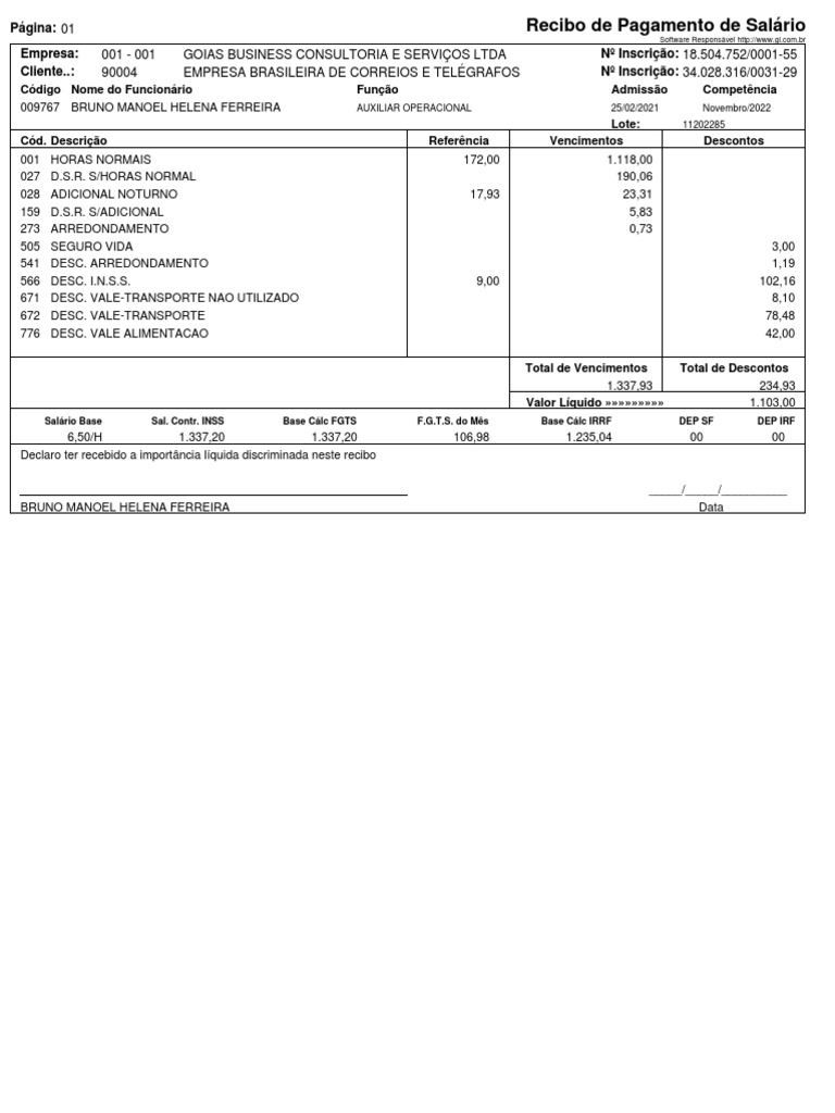 Holerite - 11 2022 - 001 001 009767 | PDF