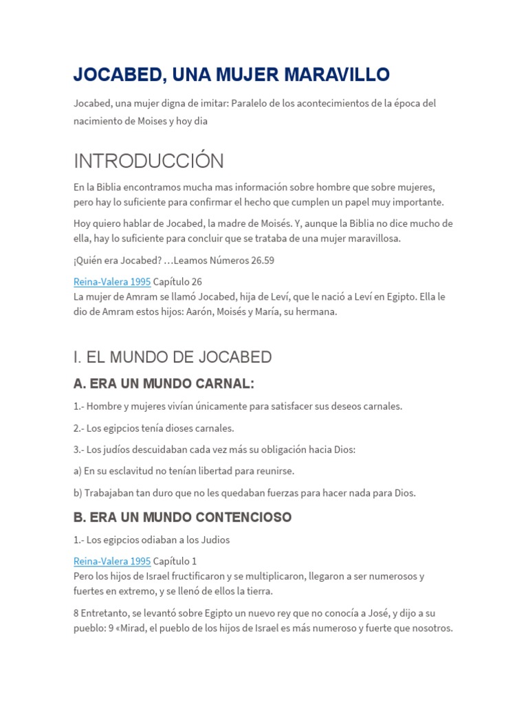 Jocabed: Madre de Moisés y su legado | PDF | Moisés