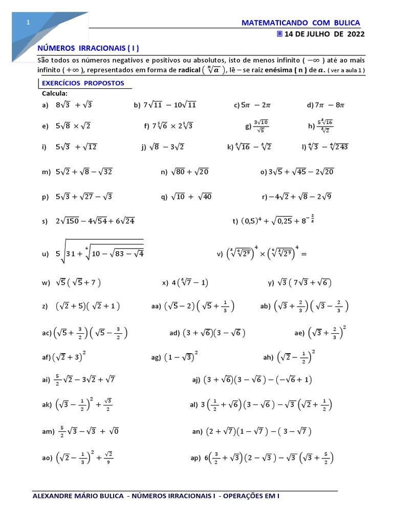 Radicais - Exercícios | PDF