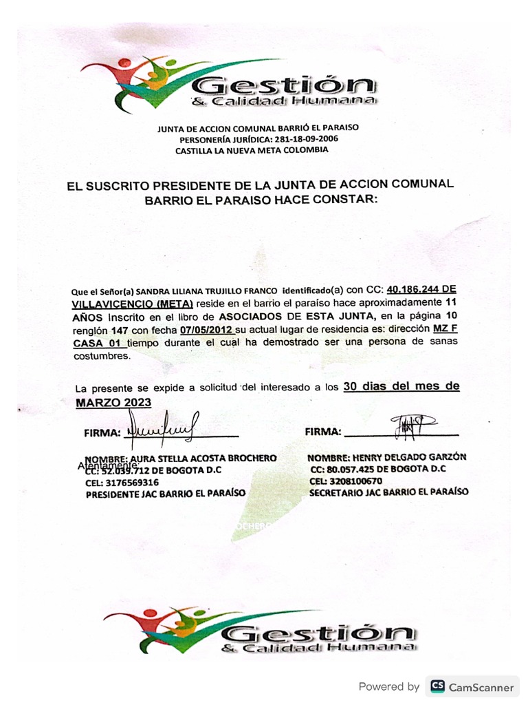 Carta Accion Comunal Sandra | PDF