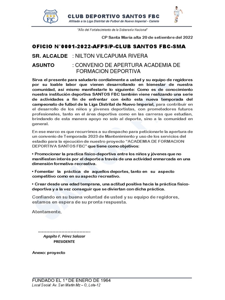 Oficio de Apoyo Proyecto | PDF