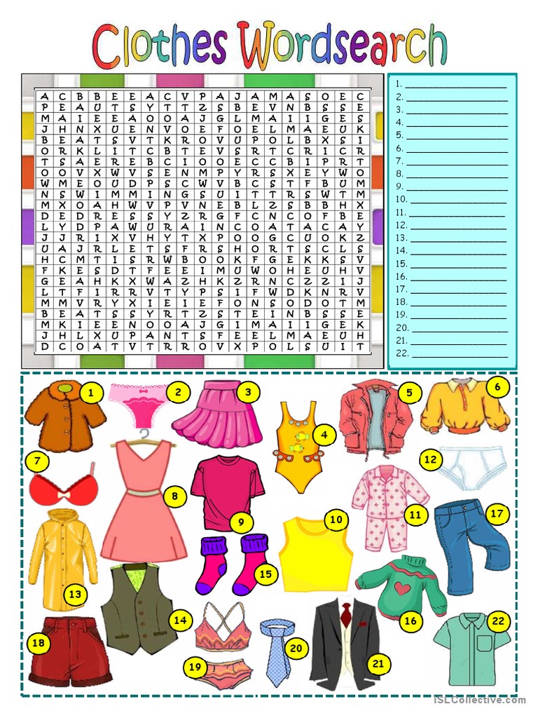 Clothes wordsearch | PDF | Fashion | Consumer Goods