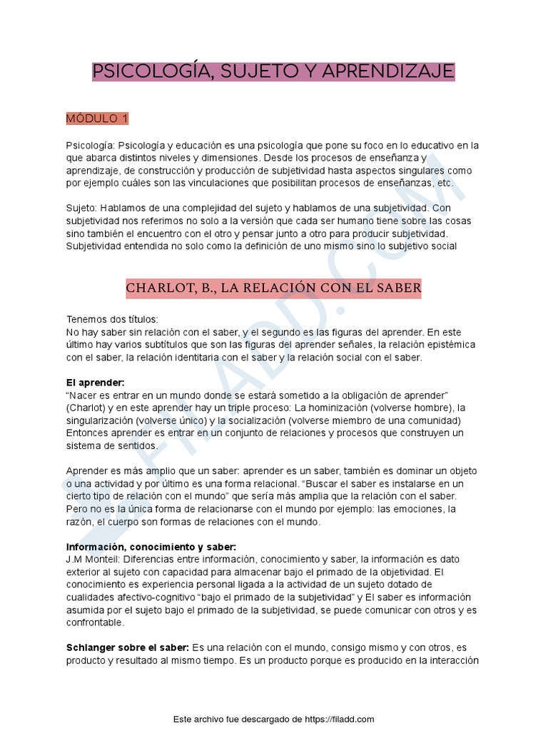 Psicologia Sujeto y Aprendizaje | PDF | Aprendizaje | Experiencia