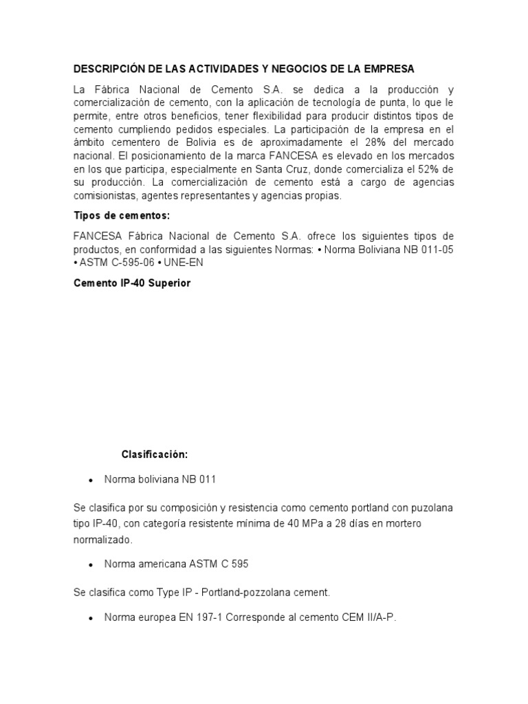 Tipos de Cementos Fancesa | PDF | Hormigón | Cemento Tipos de Cementos Fancesa | PDF | Hormigón | Cemento