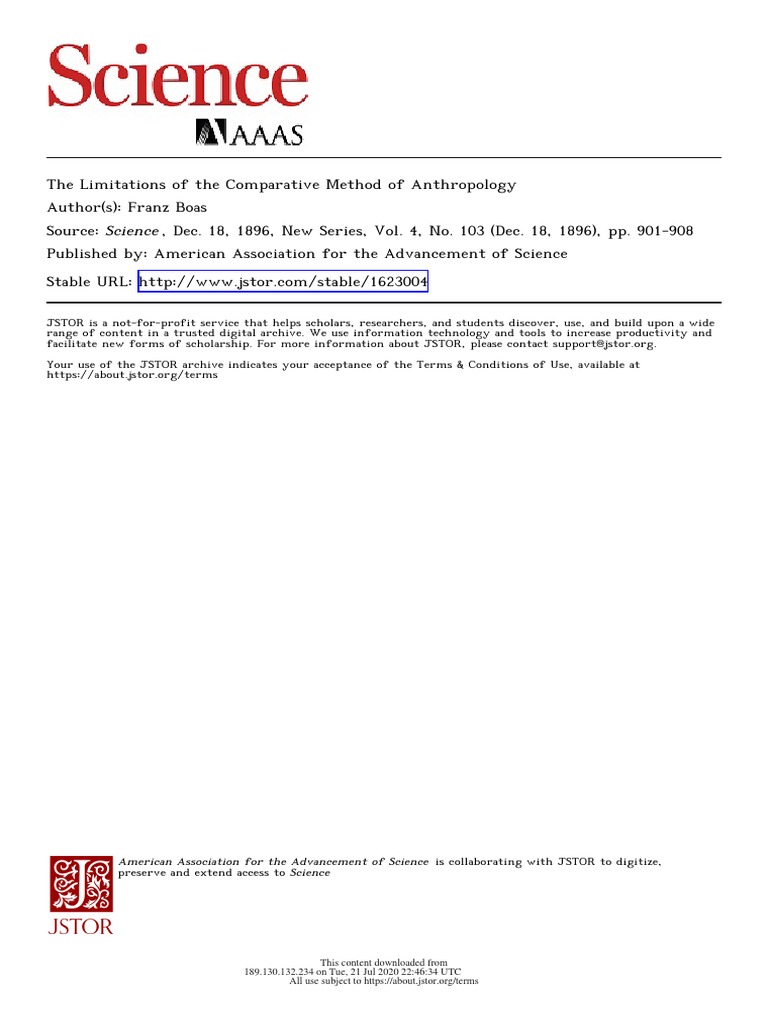 1896 - The Limitations of The Comparative Method of Anthropology - Boas ...
