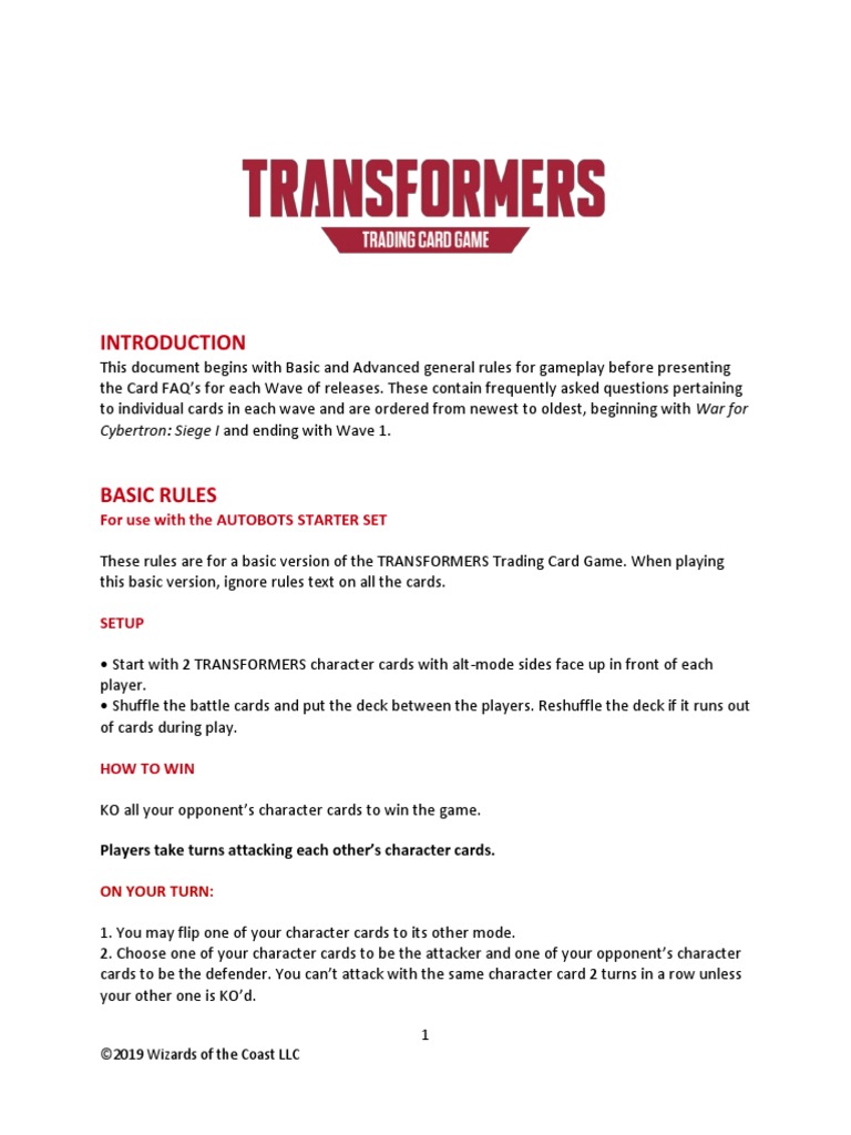Transformers TCG Rules | PDF | History