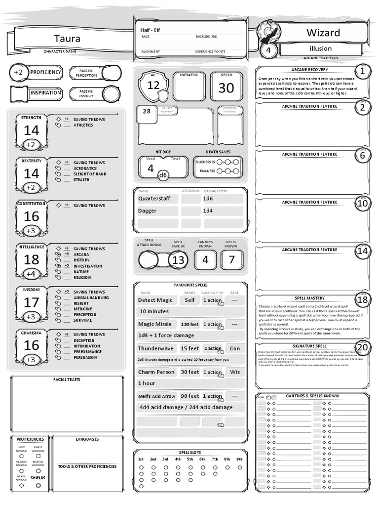 Character Sheet Wizard Editable | PDF | Fantasy Role Playing Games | Role Playing Games