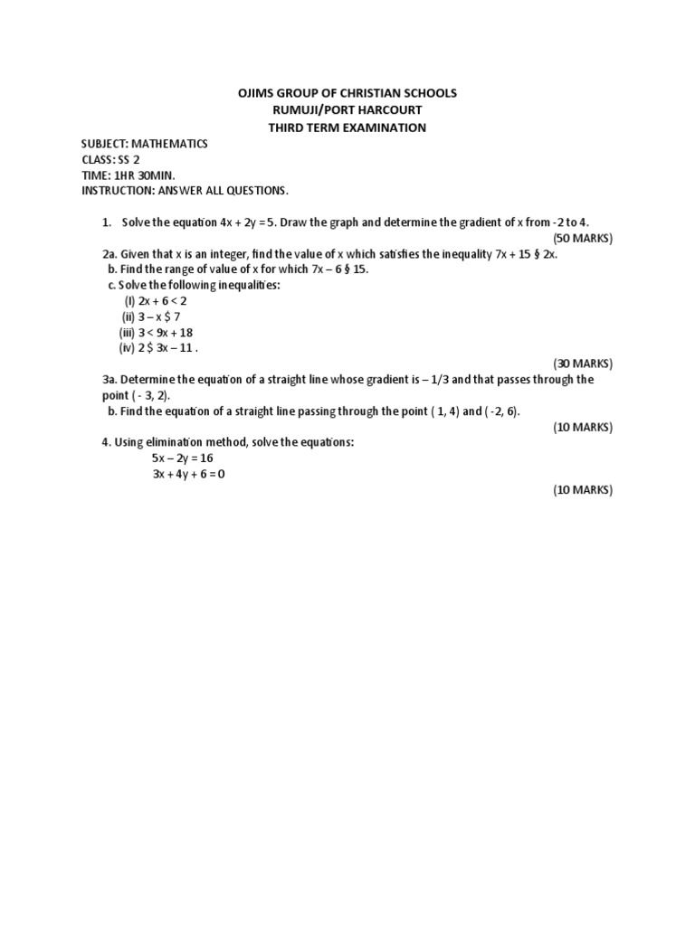 Ss2 Mathematics | PDF
