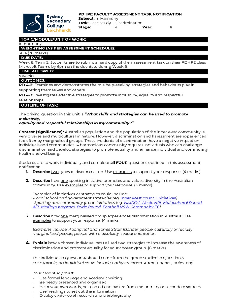 2023 Year 8 Pdhpe - in Harmony Notification | PDF | Science & Mathematics
