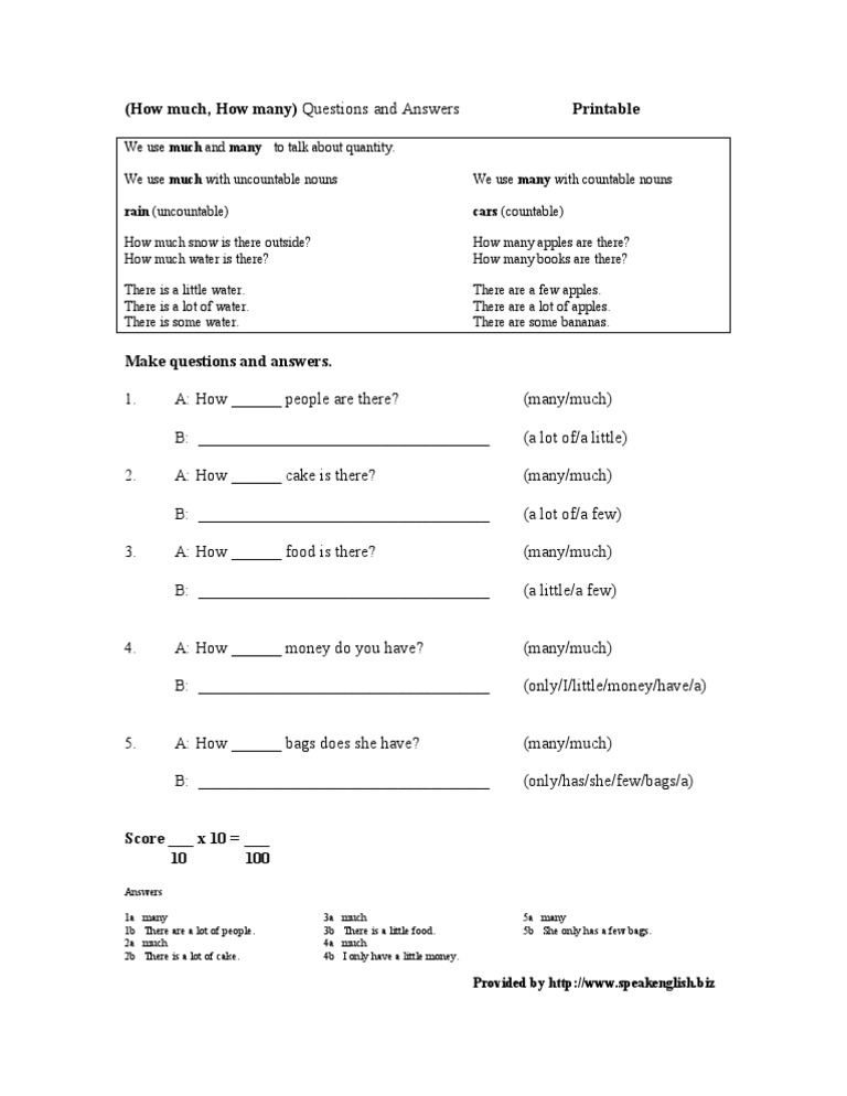 English Quantity Practice Worksheet | PDF | Language Arts & Discipline ...