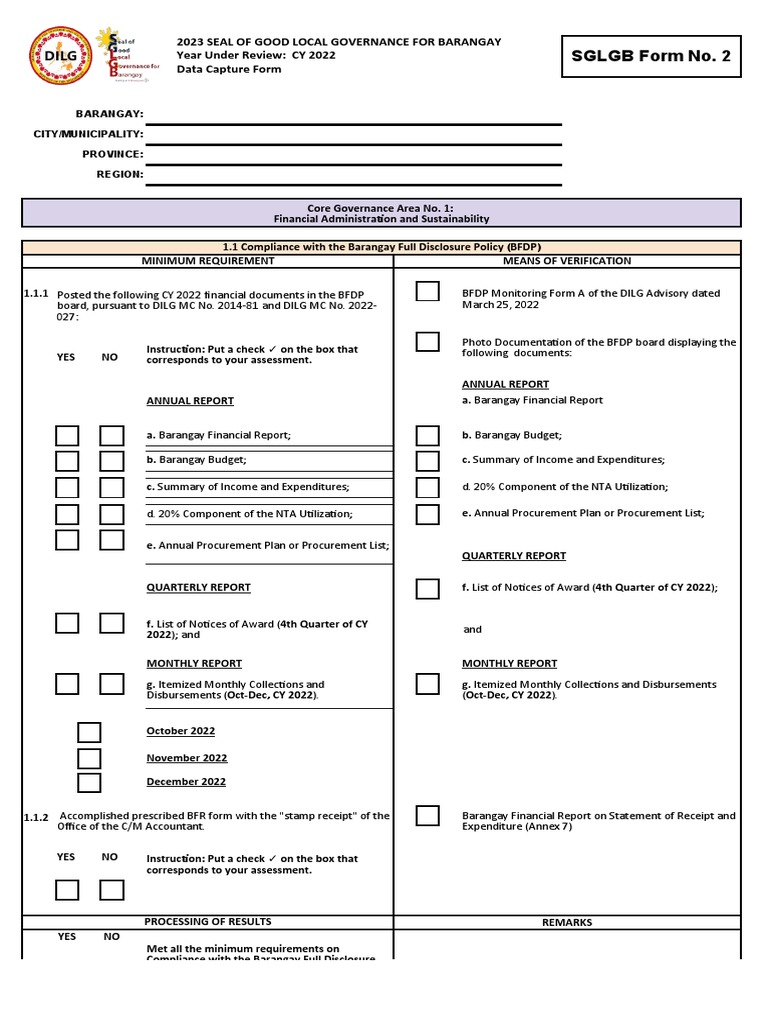 2023 SGLGB Form 2 Data Capture Form DCF | PDF
