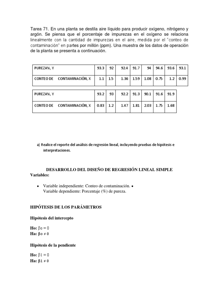 Correccion de La Tarea Regresion Lineal Simple | PDF