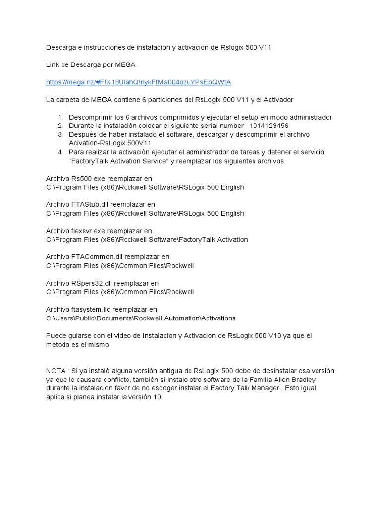 Links de Descarga e Instrucciones de RsLogix 500 V11 | PDF