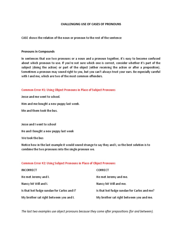 Pronoun Case Usage Guide | PDF